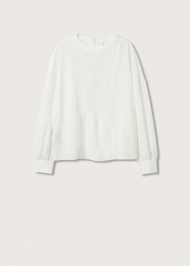 MANGO Embroidered Cotton Blouse – Pistachio