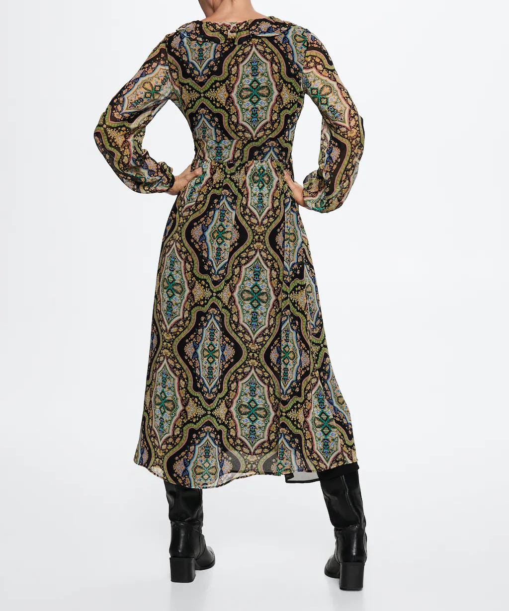Mango Baroque print dress – Pistachio